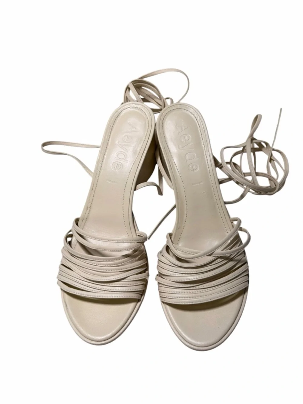 Aeyde | Shoes | Aeyde Natania Strappy Leather Sandals Cream Ankle Tie ...